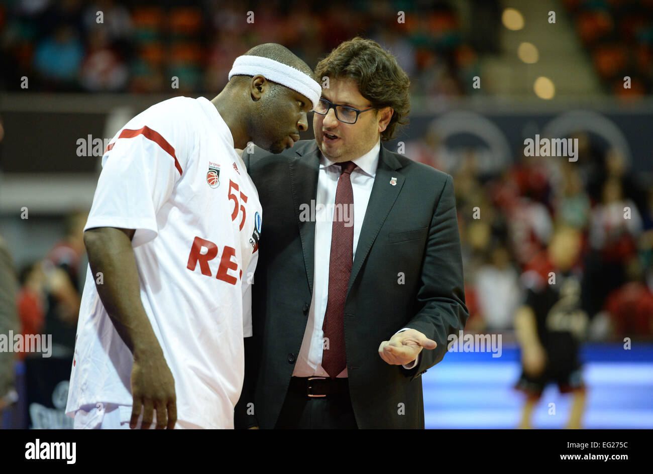 Munich, Germany. 11th Feb, 2015. Bamberg's trainer Andrea Trinchieri ...