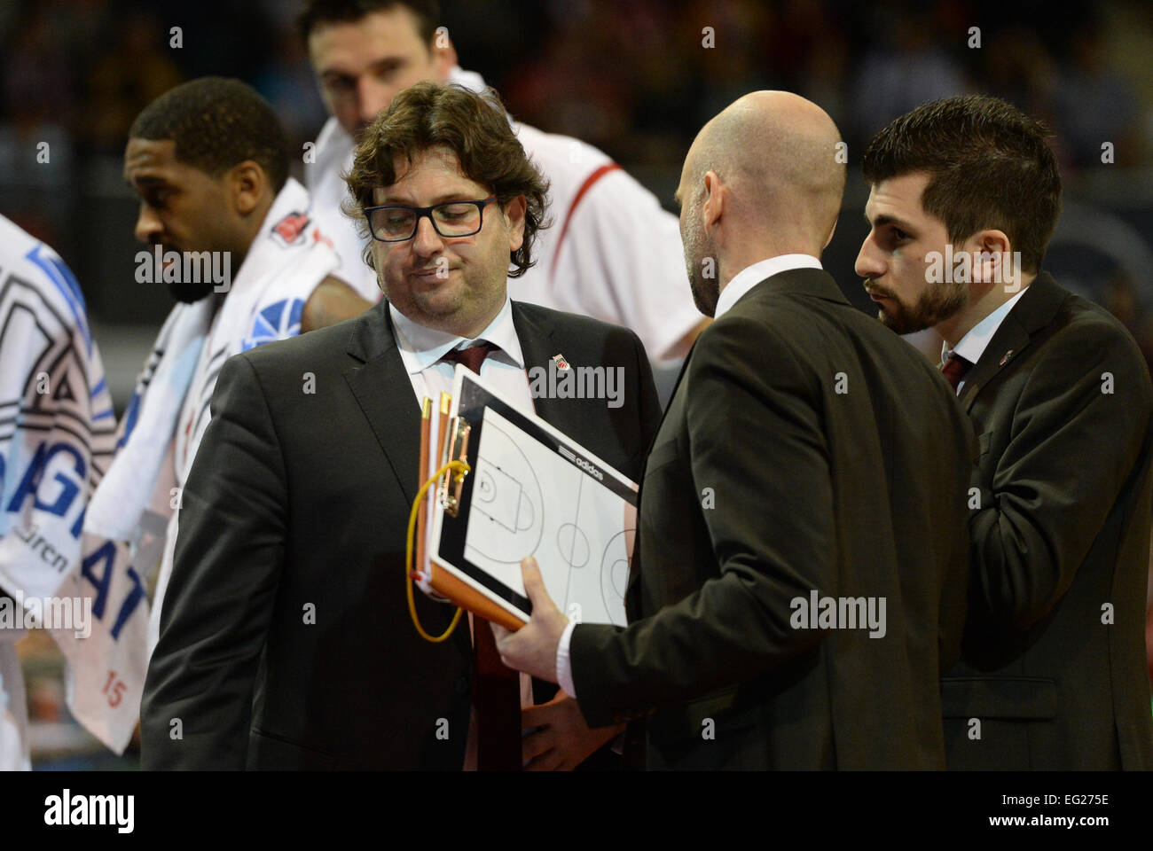 Munich, Germany. 11th Feb, 2015. Bamberg's trainer Andrea Trinchieri ...