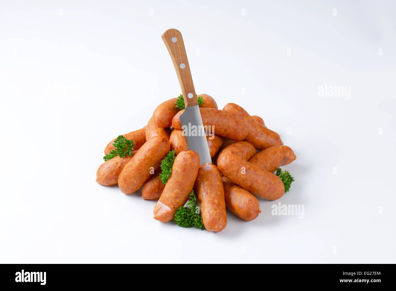 Short pork sausages in natural casings Stock Photo - Alamy