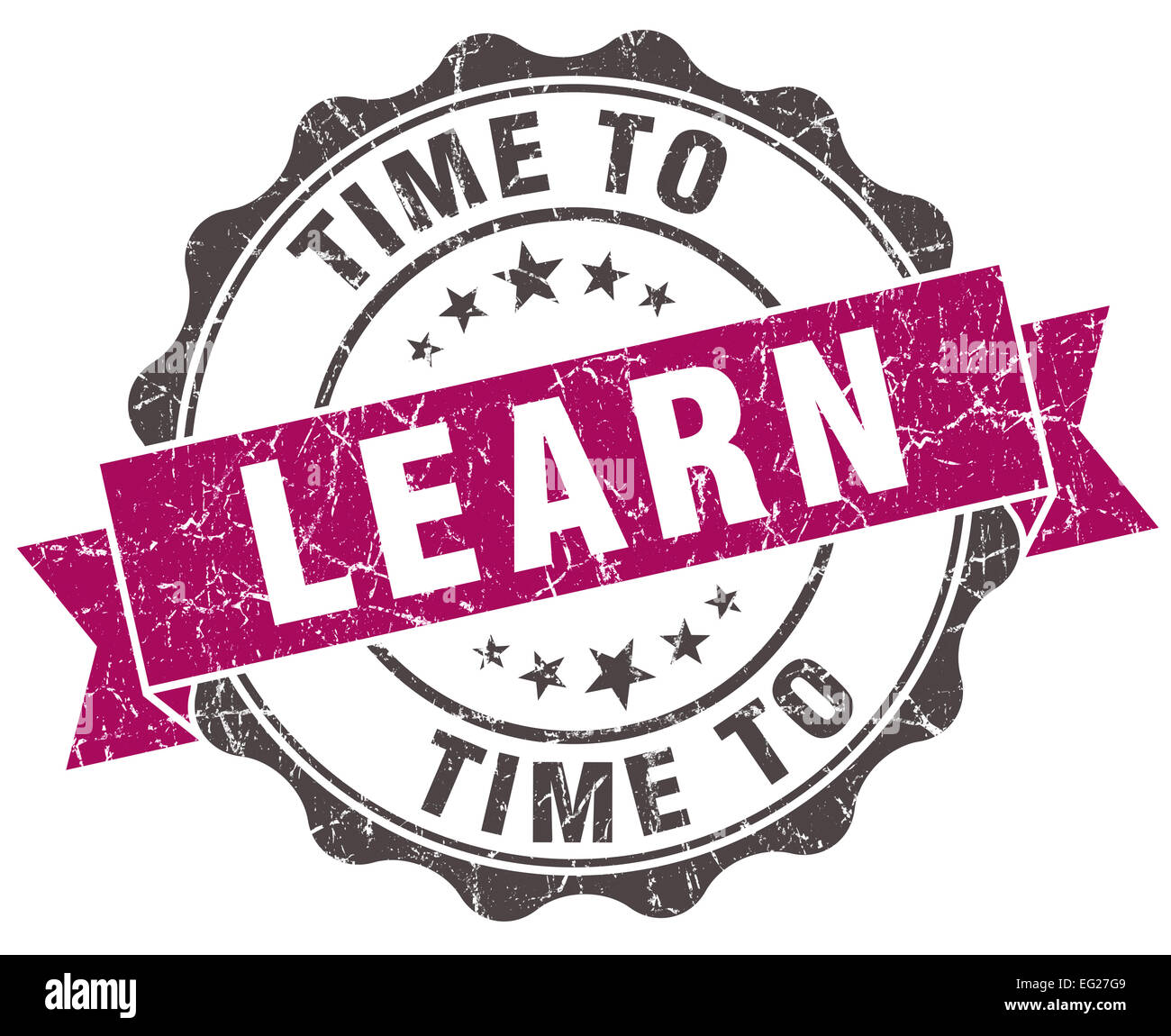 time to learn grunge violet seal isolated on white Stock Photo - Alamy