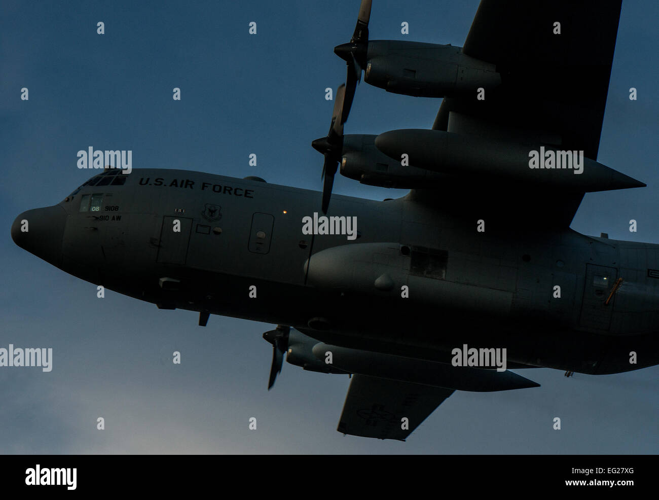 An Air Force Reserve aircrew flying a C-130 Hercules assigned to the ...
