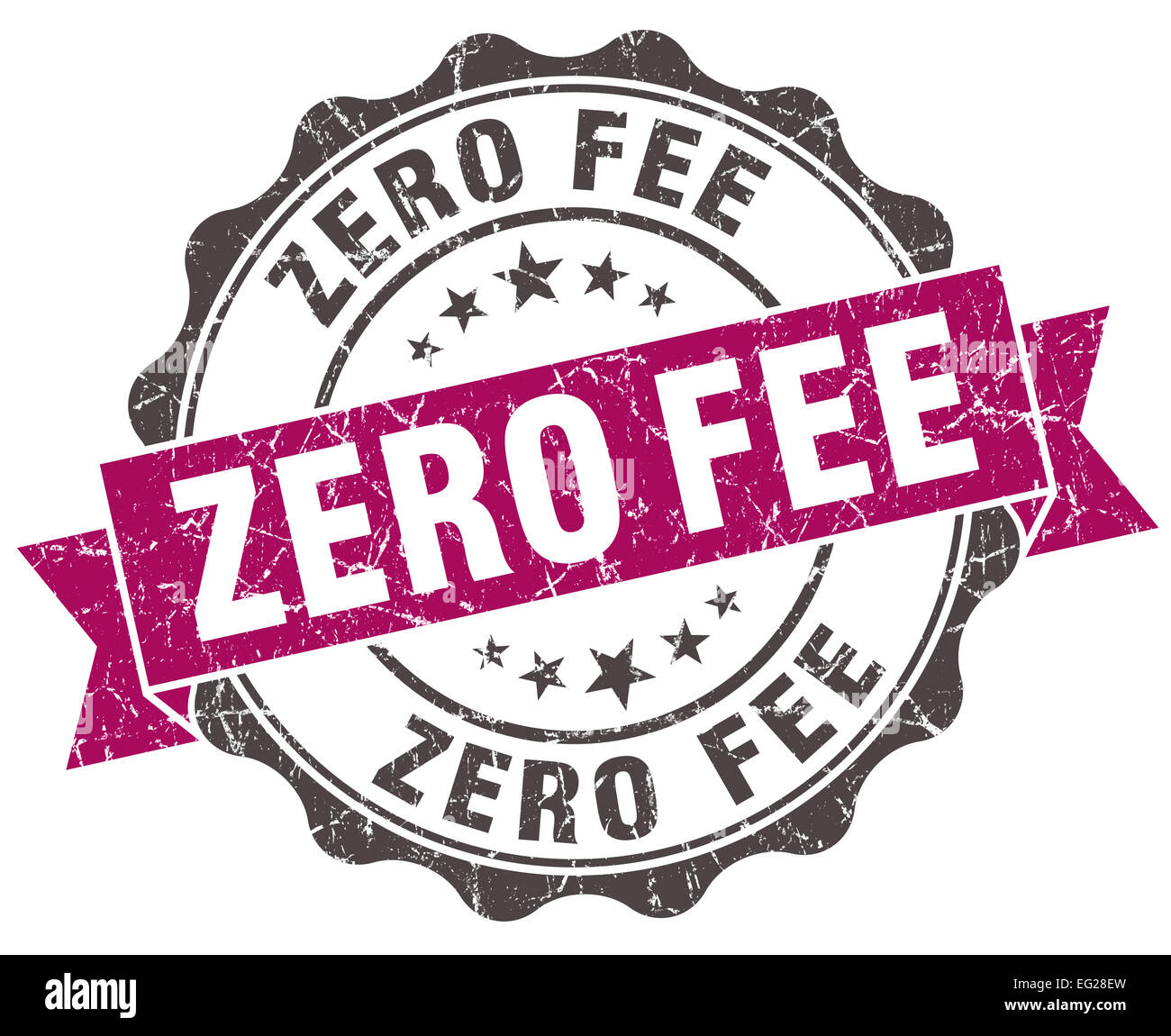 zero fee grunge violet seal isolated on white Stock Photo - Alamy