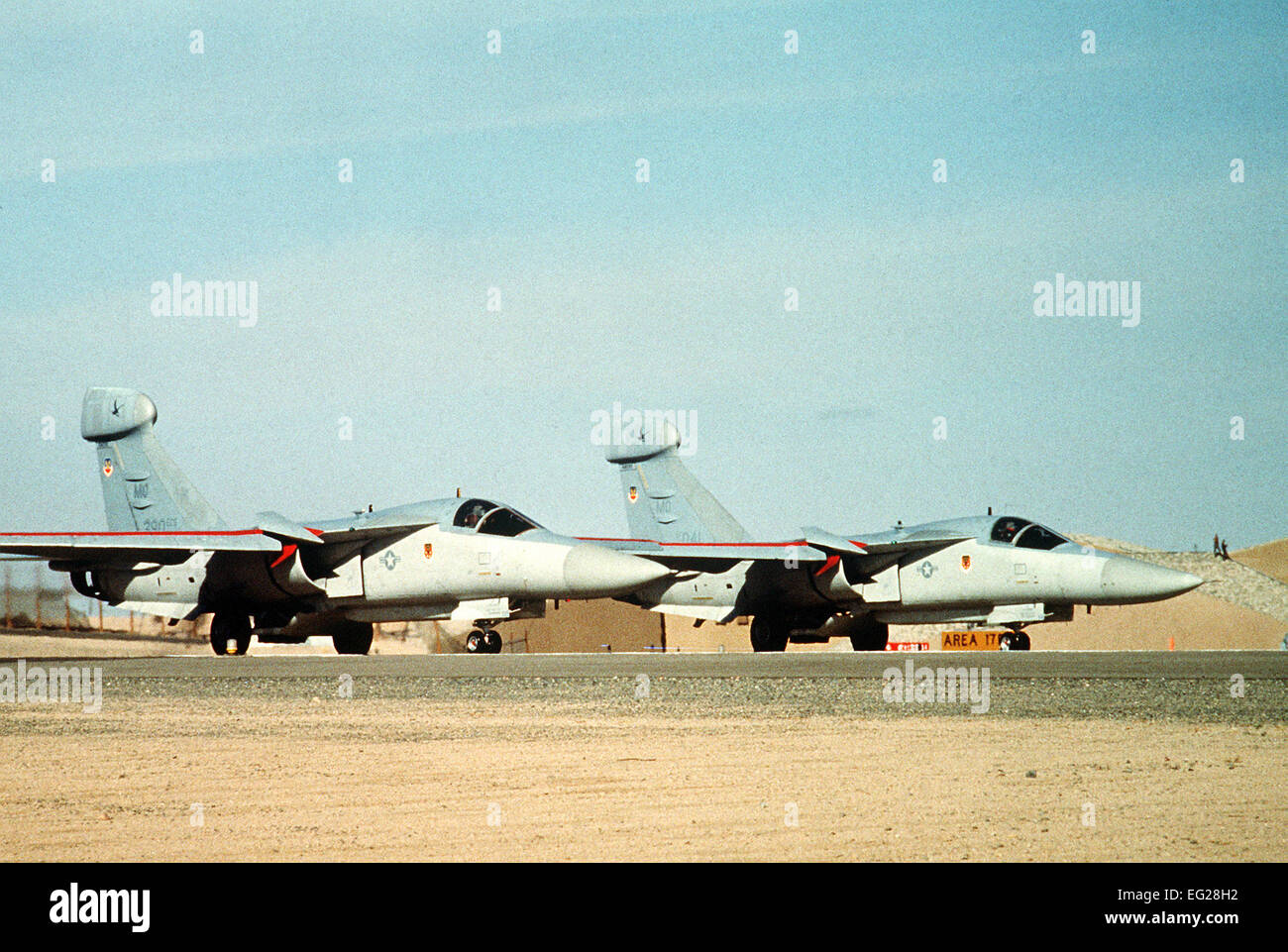EF-111A Raven aircraft prepare to takeoff on a mission during Operation ...