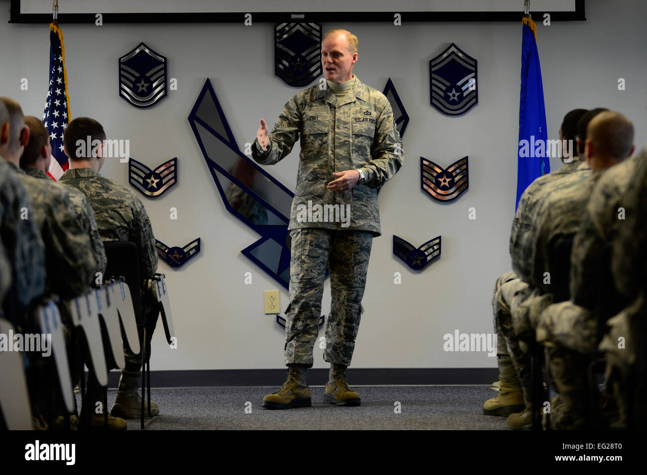 Chief Master Sgt. of the Air Force James A. Cody speaks to Airmen at ...