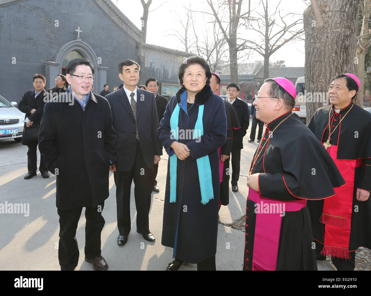 Beijing, China. 13th Feb, 2015. Chinese Vice Premier Liu Yandong (C ...