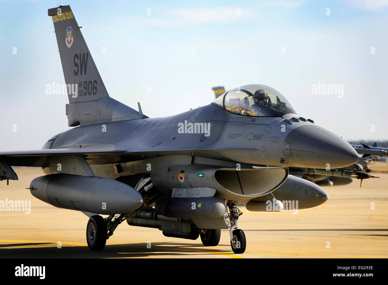 A 79th Fighter Squadron F-16 Fighting Falcon taxis down the runway, Jan ...