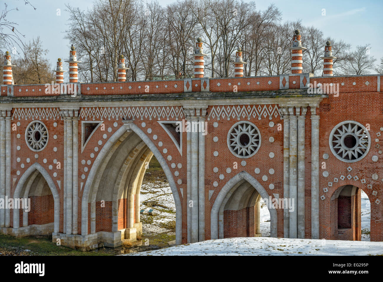 Brick ornate bridge in Tsaritsino park. Moscow. Russia Stock Photo - Alamy