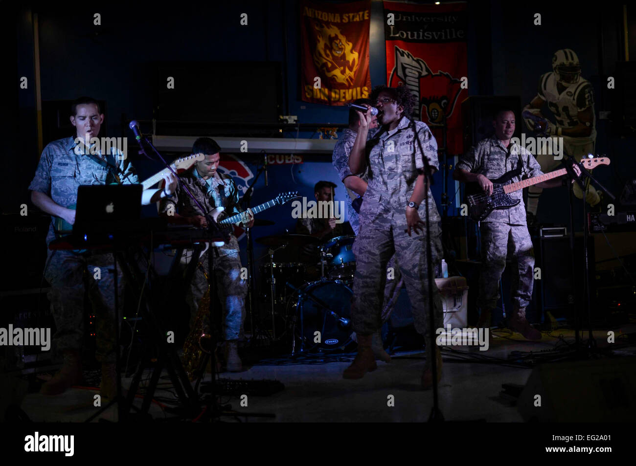 U.S. Air Force Central Command’s band, Hypersonic, performs for members ...