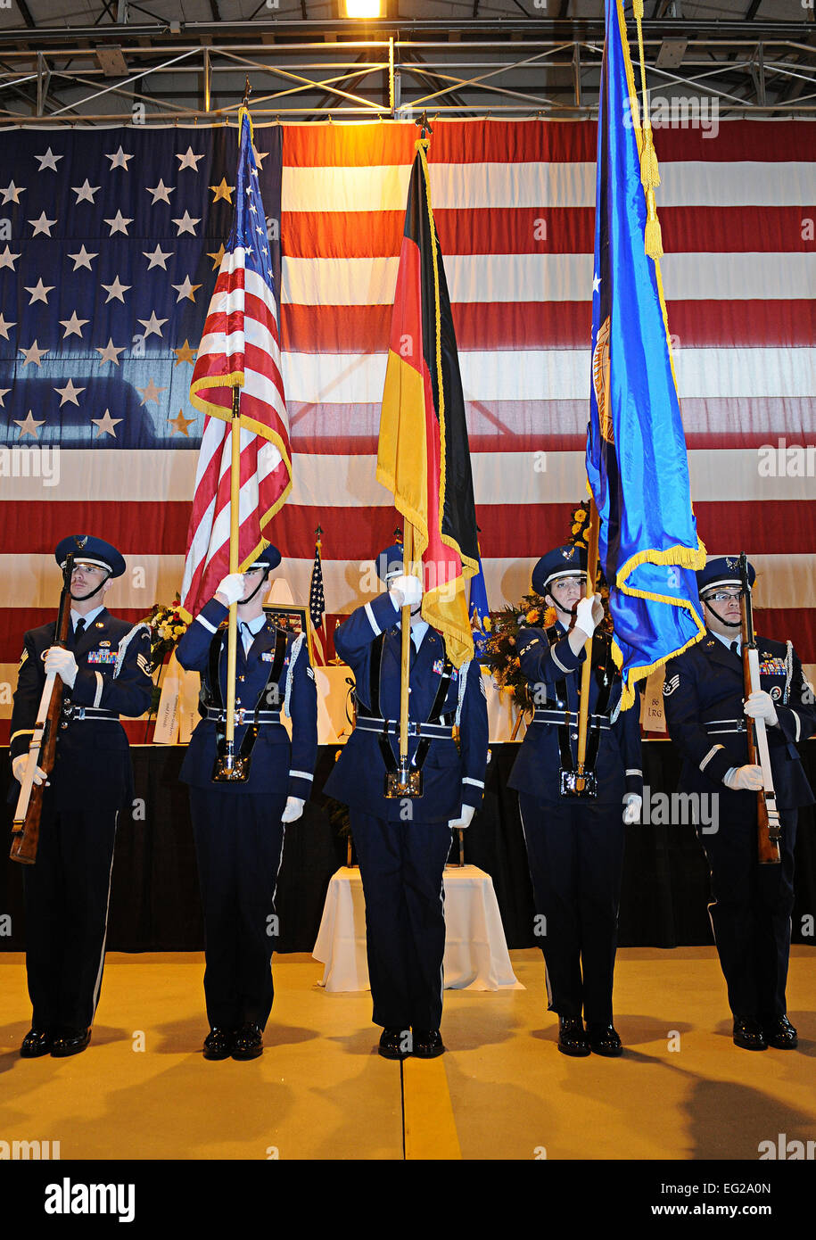 U.S. Air Force Ramstein Air Base Honor Guard post the colors during the ...