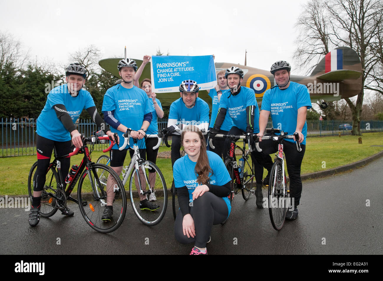 Riders pose in front of a Hurricane at Biggin Hill ahead of the RAF ...