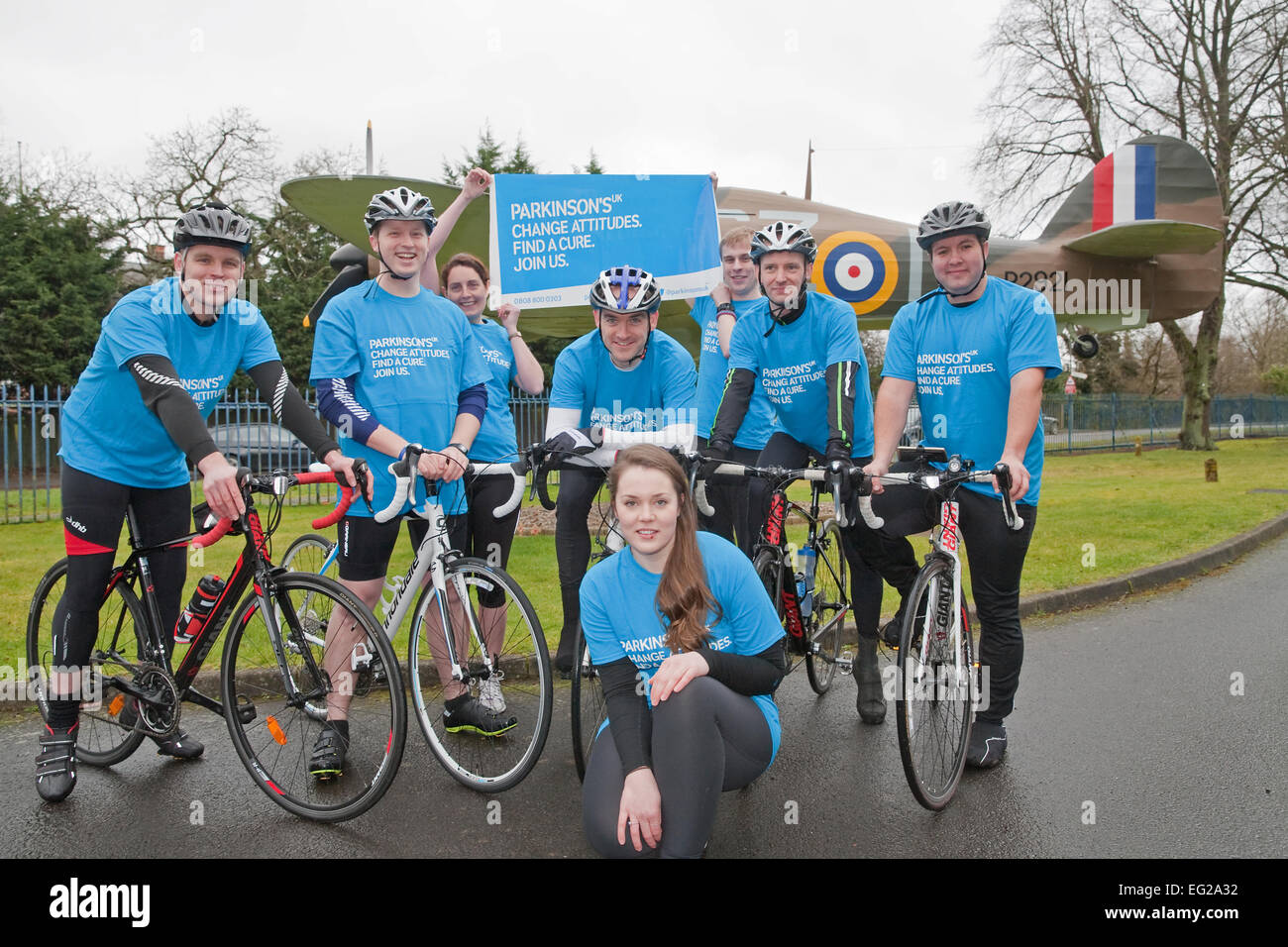 Riders pose in front of a Hurricane at Biggin Hill ahead of the RAF ...