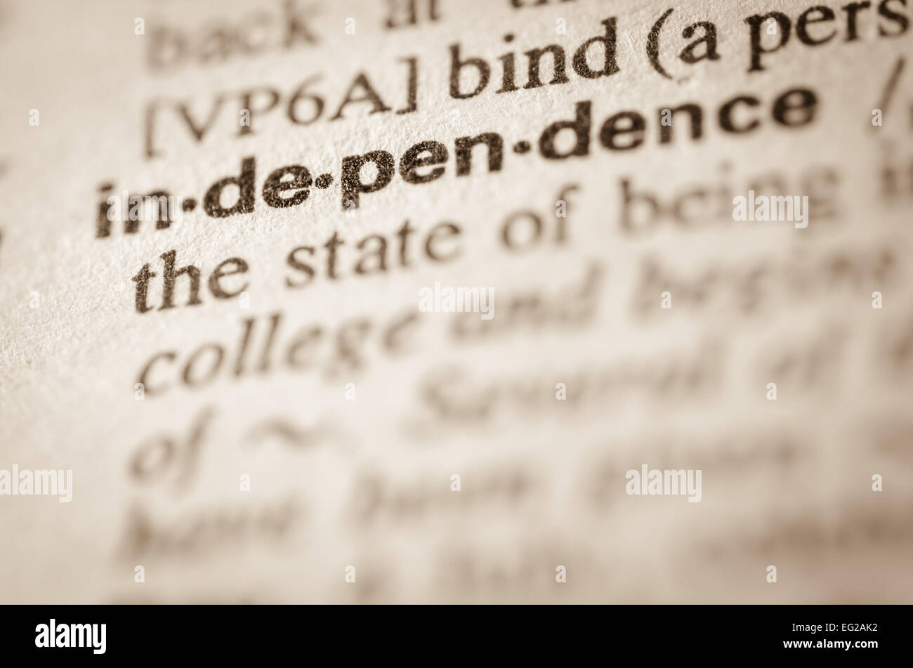 Definition of word independence in dictionary Stock Photo - Alamy