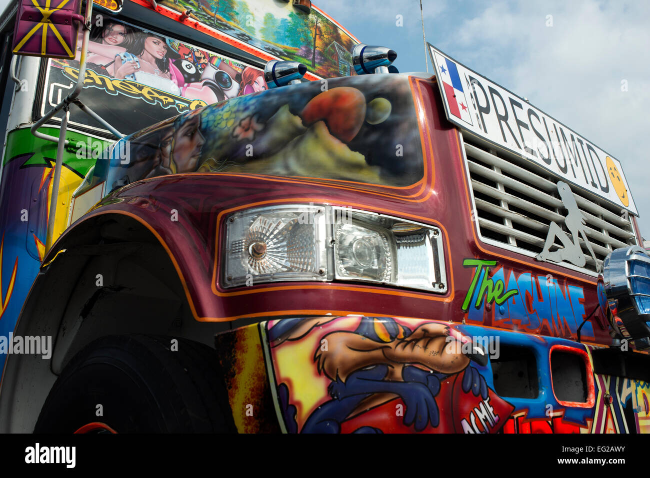 BUS RED DEVIL DIABLO ROJO PAINTED BUS PANAMA CITY REPUBLIC OF PANAMA ...