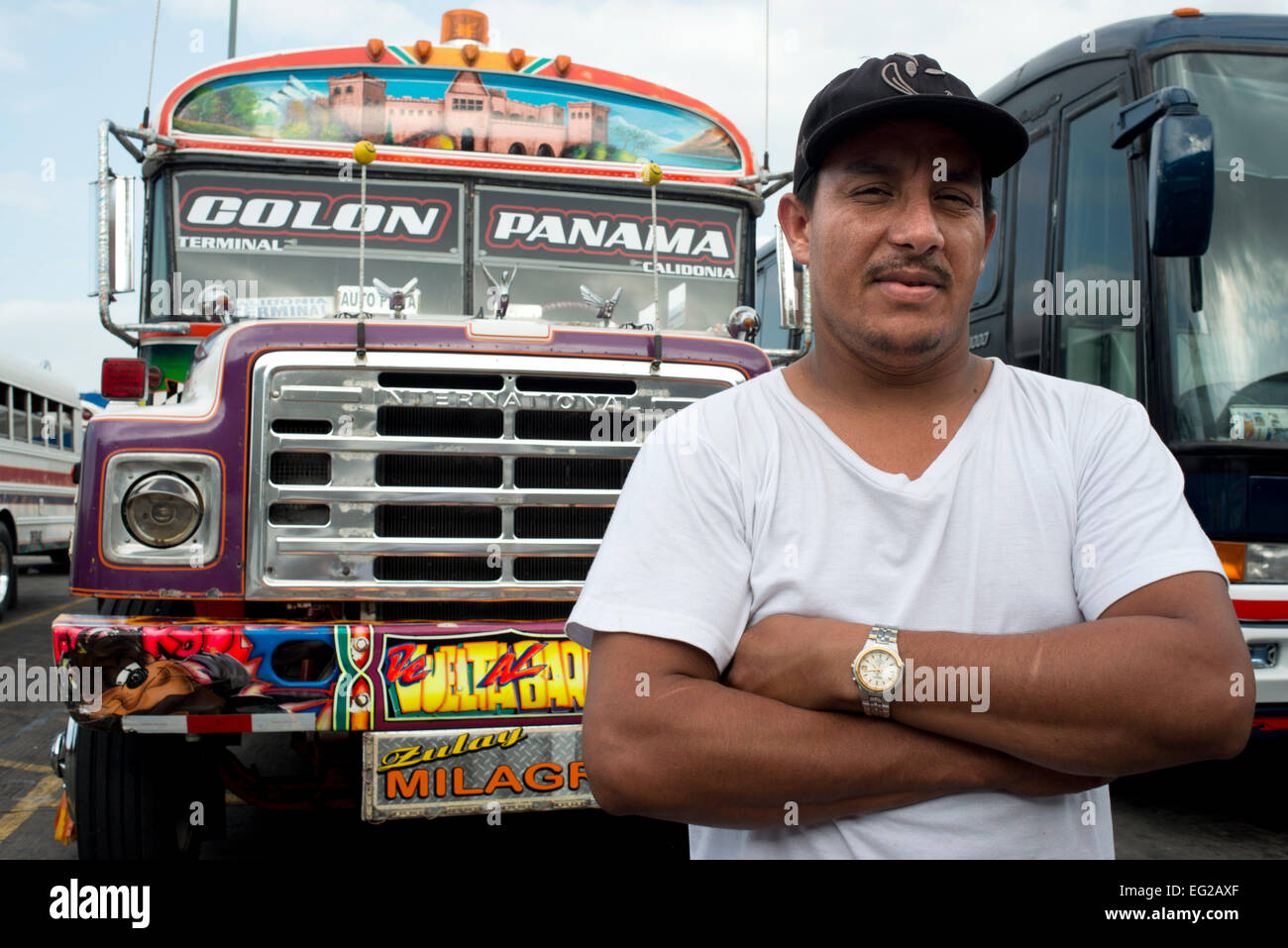 Driver of BUS RED DEVIL DIABLO ROJO PAINTED BUS PANAMA CITY REPUBLIC OF ...