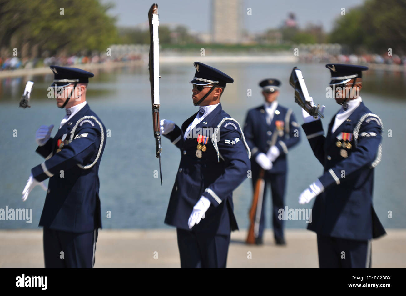 The U.S. Air Force Honor Guard Drill Team spin their M-1 Garand rifles ...