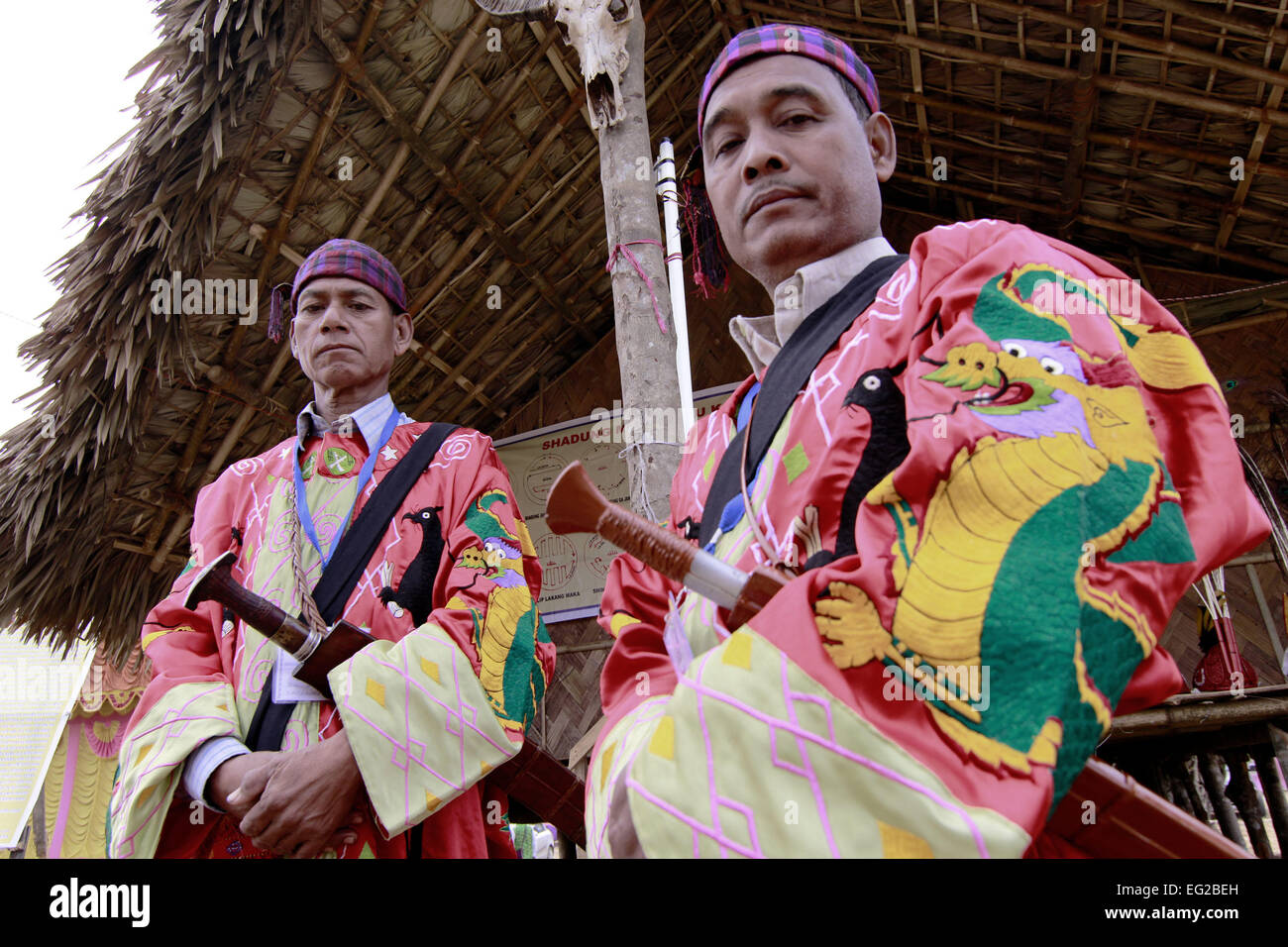 Sivasagar, Assam, India. 14th Feb, 2015. Singpho tribal men pose for ...