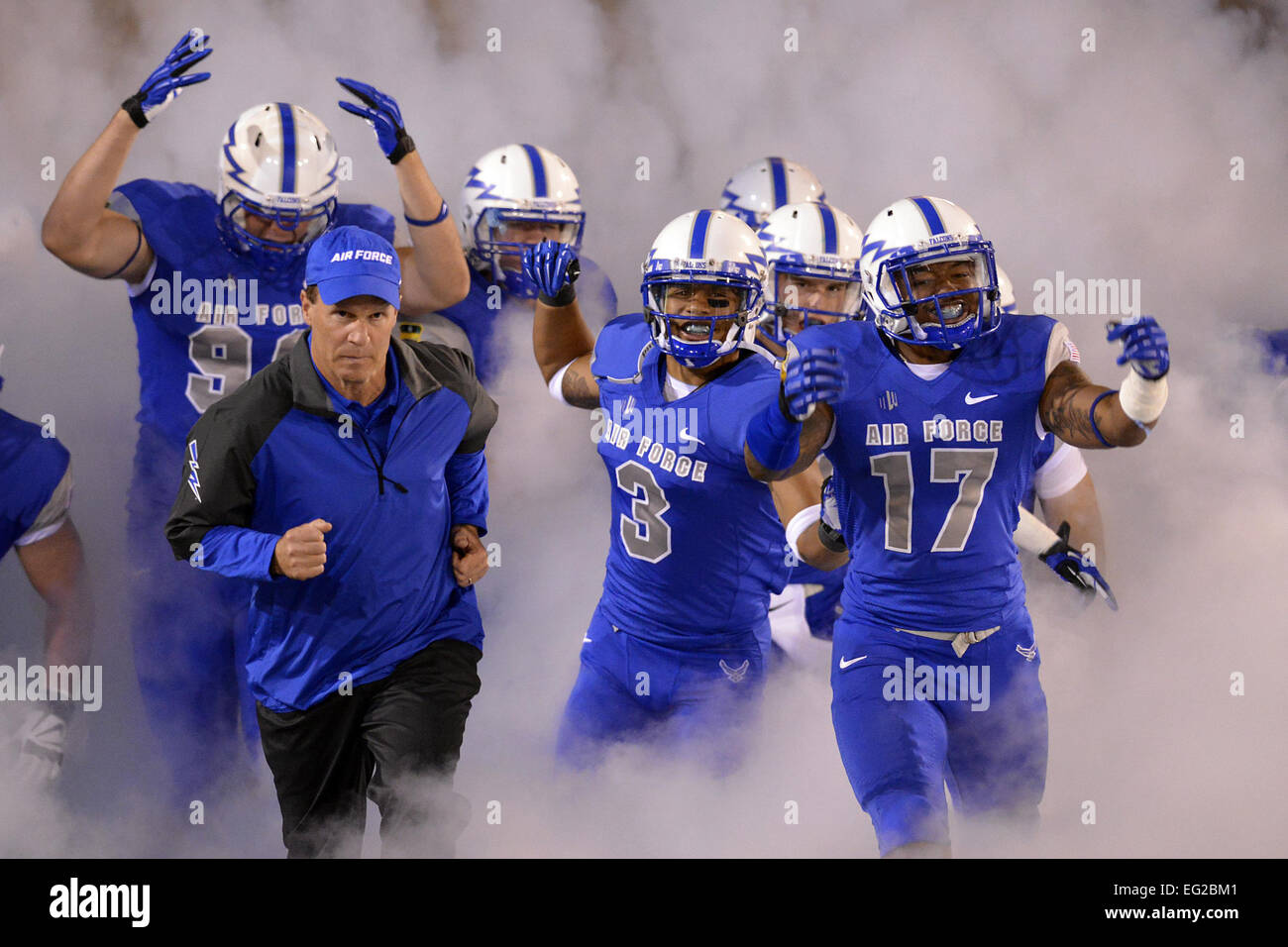 Academy Falcons head coach, Troy Calhoun, leads the team into the ...