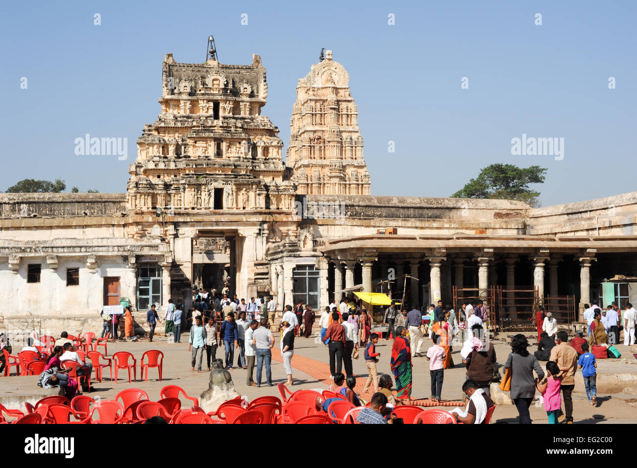 Hampi, India - 11 January 2015: People walking in front of View of ...