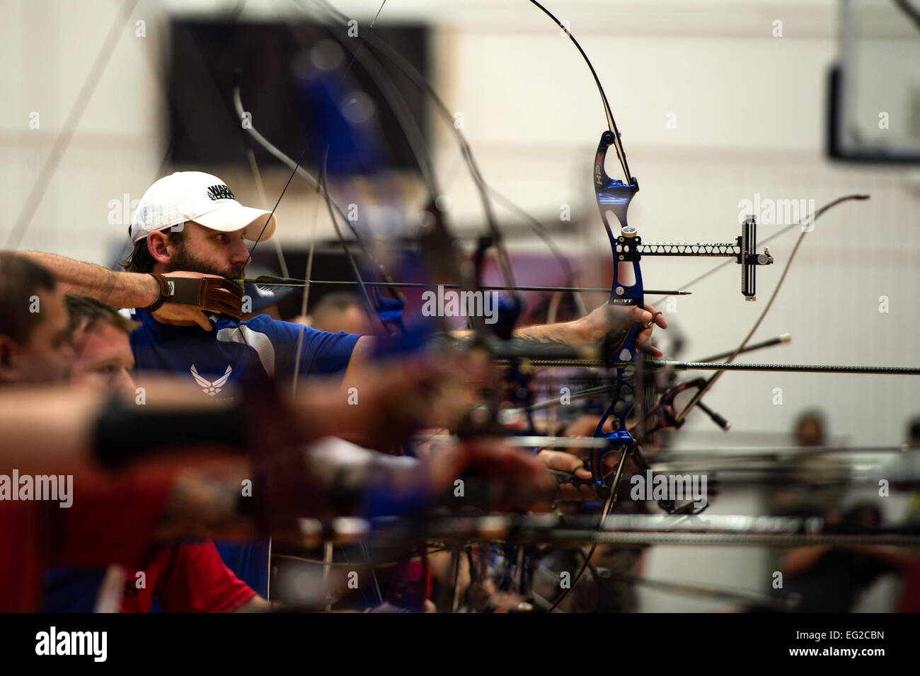 Air Force athlete Ryan Gallo aims his bow during an archery ...
