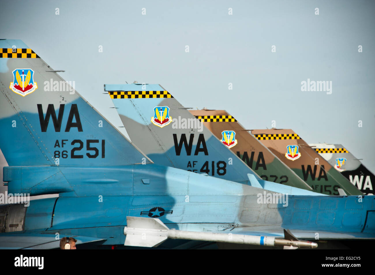 Five F-16 Fighting Falcons assigned to the 64th Aggressor Squadron ...