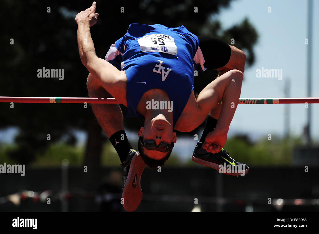 U.S. Air Force Academy Cadet 1st Class Zach Wood clears the pole during ...