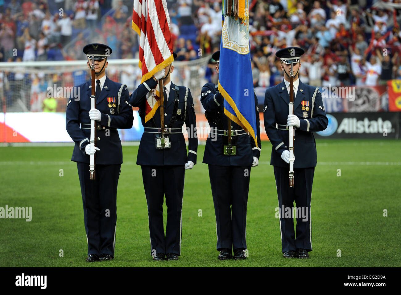 The Air Force Honor Guard Color Team present the colors before a Major ...