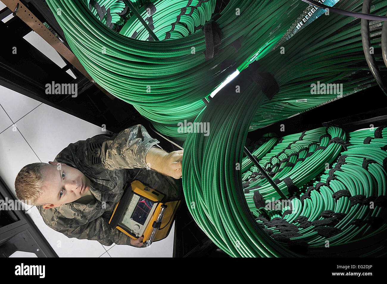 Tech. Sgt. Wyatt Bloom uses a spectrum analyzer to check television ...
