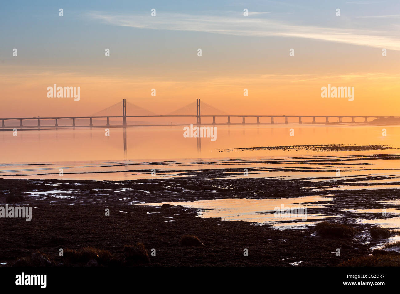 Second river crossing bridge from Beachley Point, River Severn ...