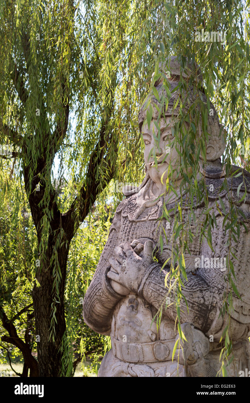 Carved general statue on the tree-lined avenue, the Sacred Way of the ...