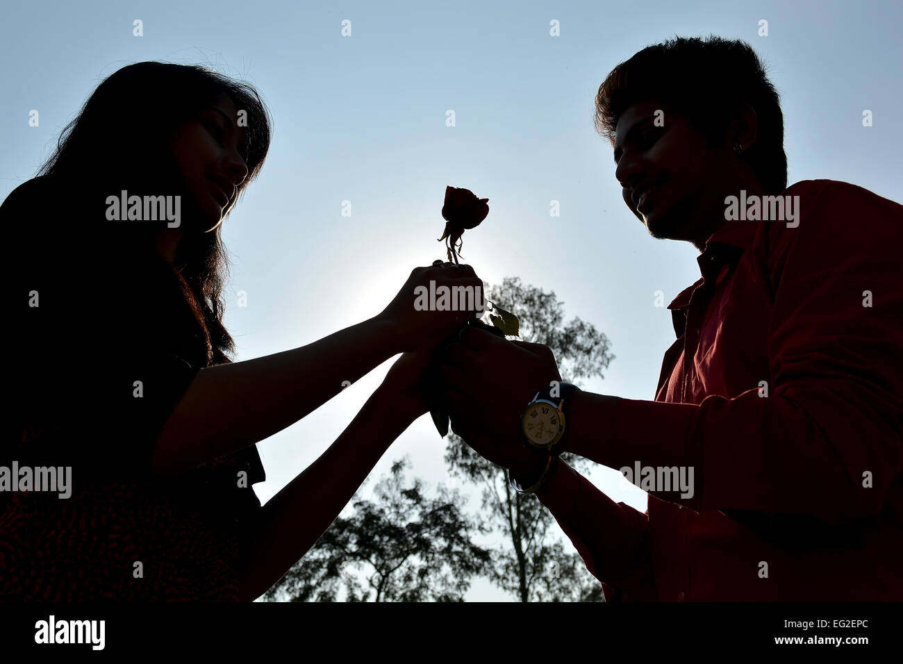 Feb. 14, 2015 - Jorhat, Assam, India - A couple enjoying a moment of ...
