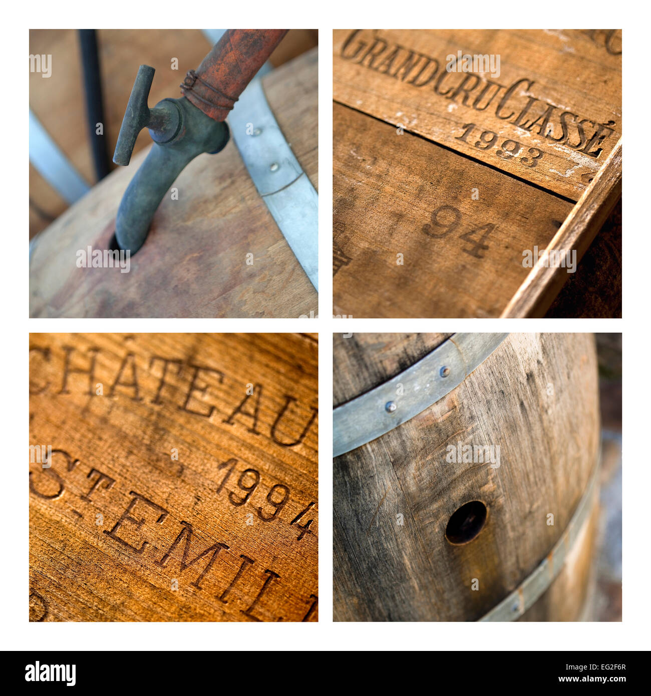 Collage of wooden wine boxes and barrels Stock Photo - Alamy