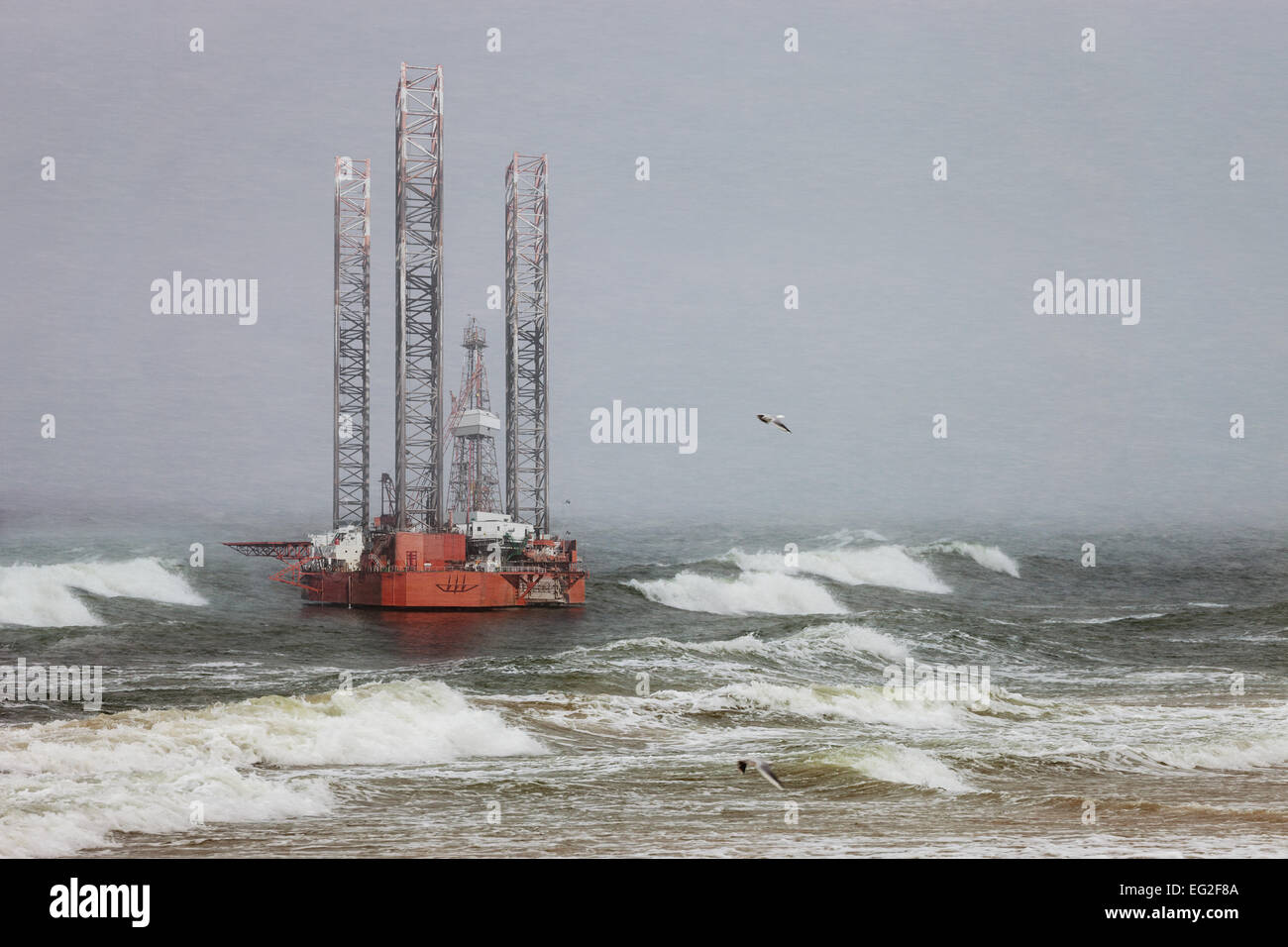 Oil rig in a winter storm day during a violent blizzard Stock Photo - Alamy