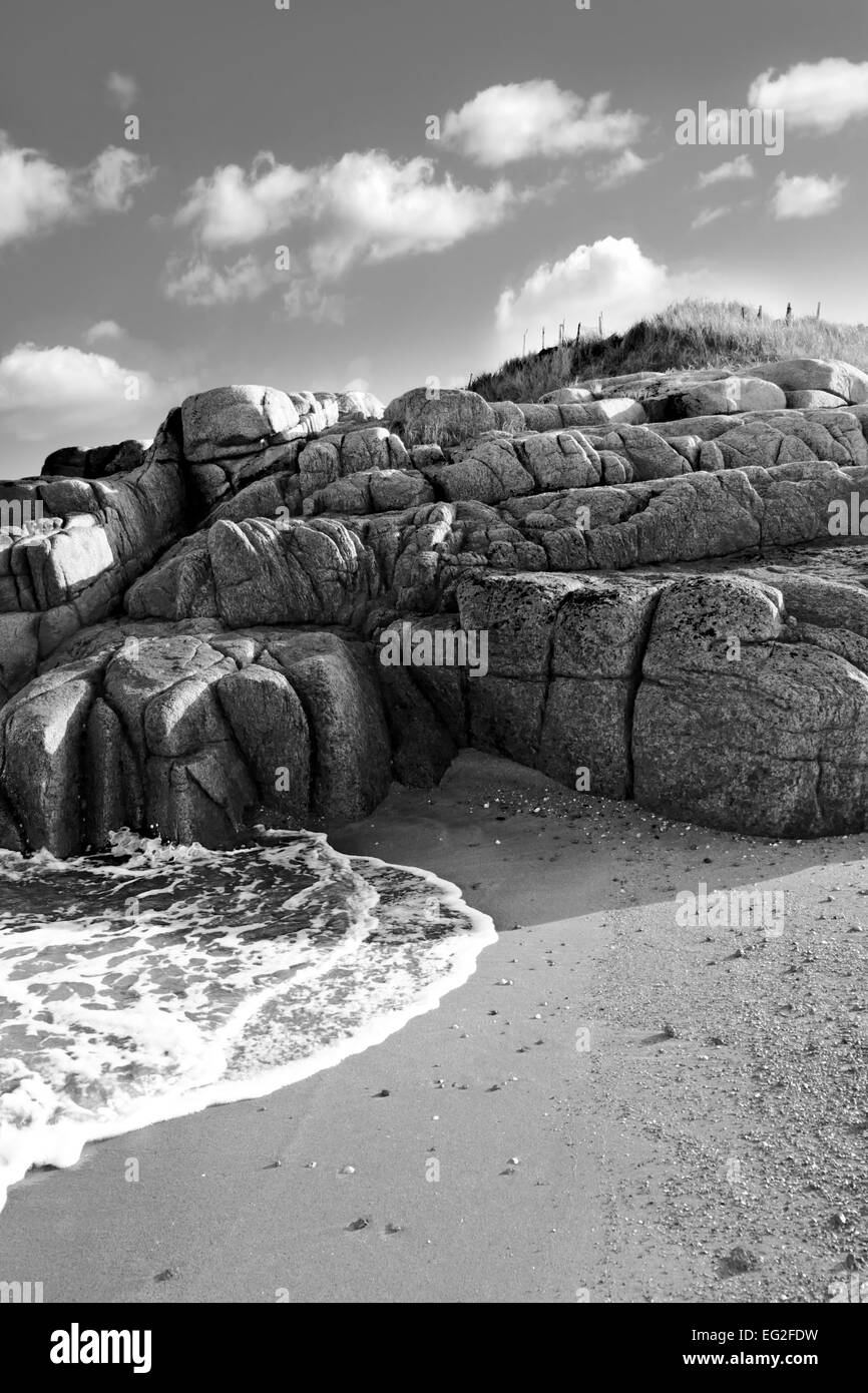 old natural rock formation on a beach in county Donegal, Ireland in ...