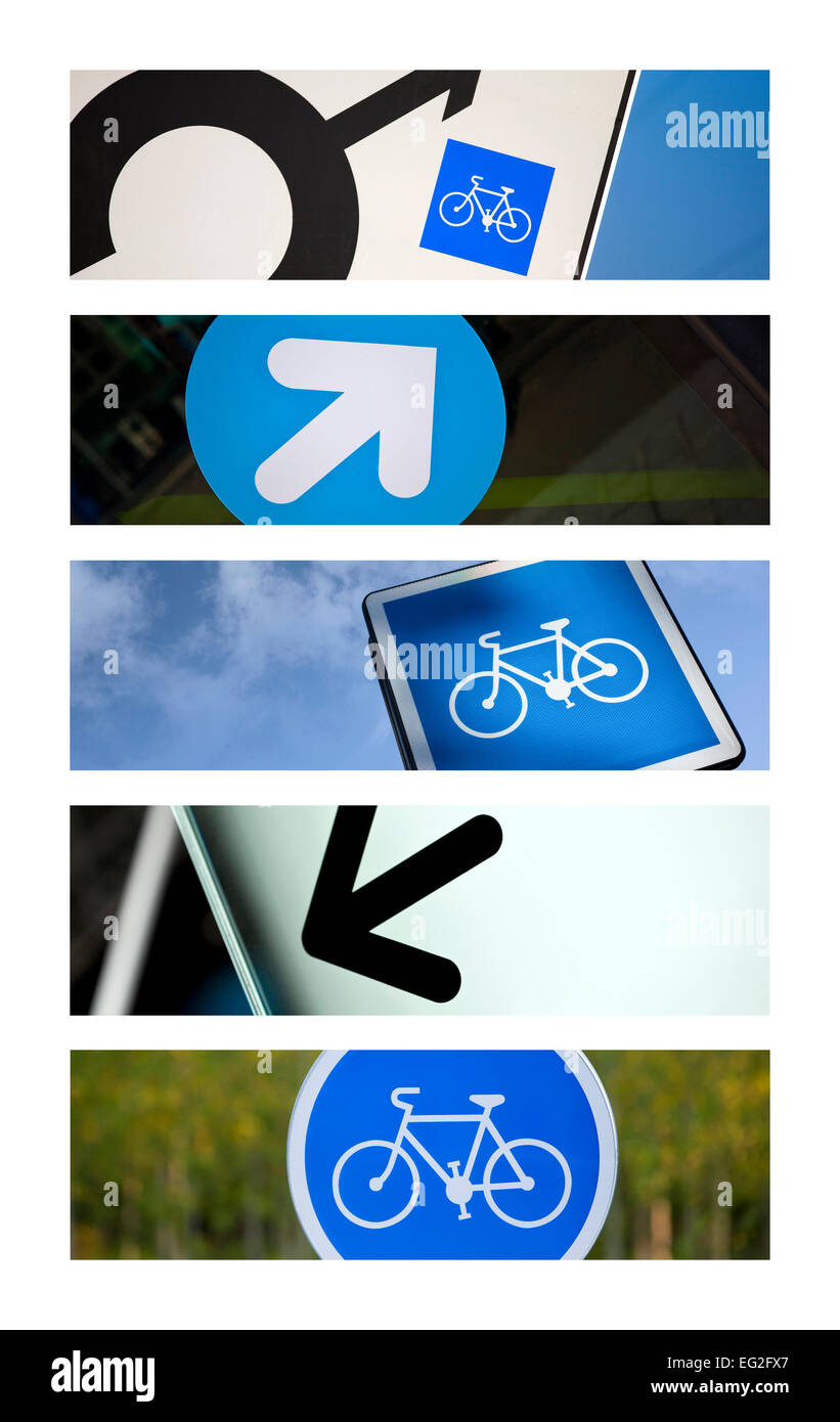 Collage of blue road signs and symbols Stock Photo - Alamy