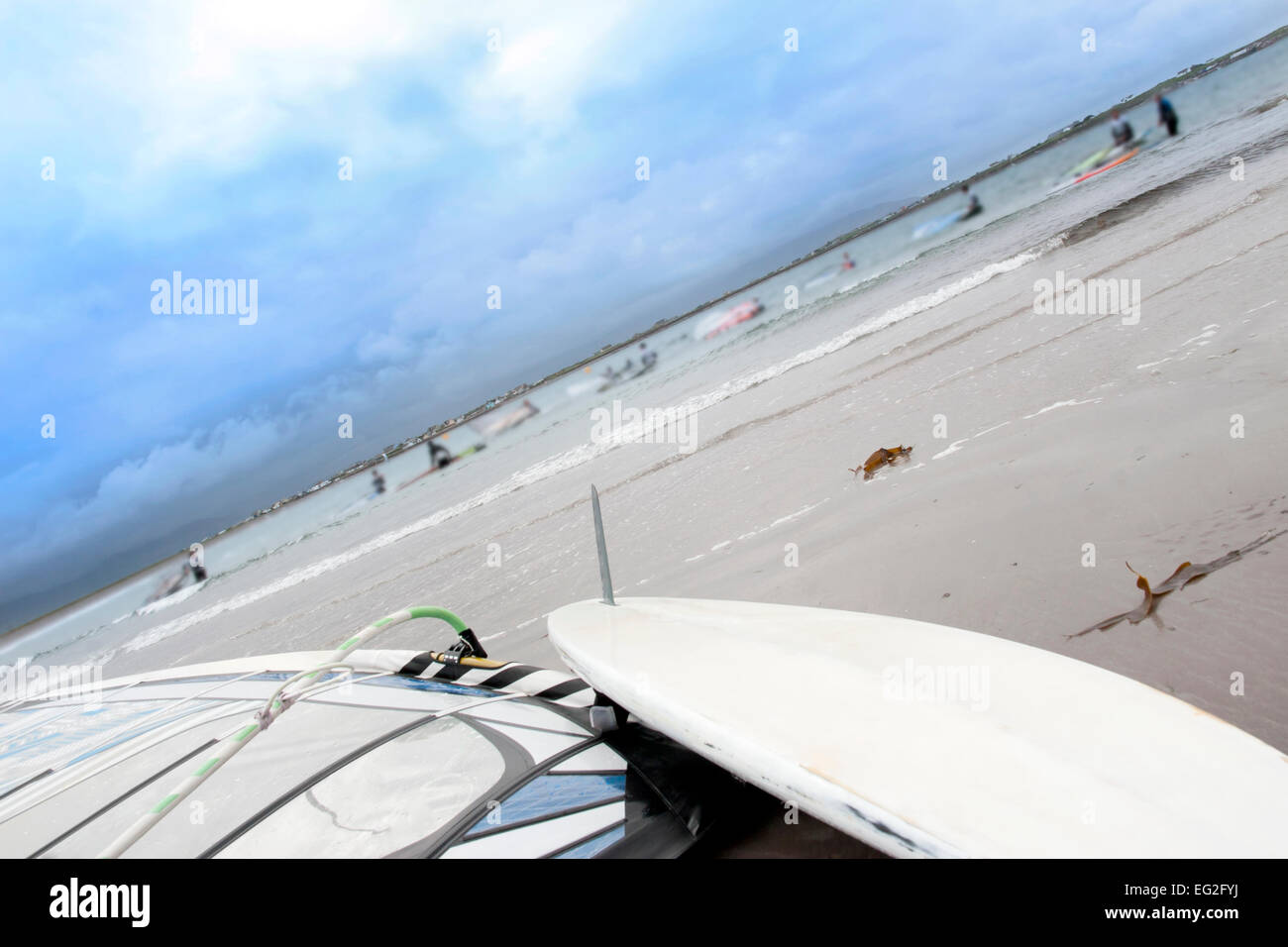 windsurfers getting ready to race and surf on the beach in the maharees ...