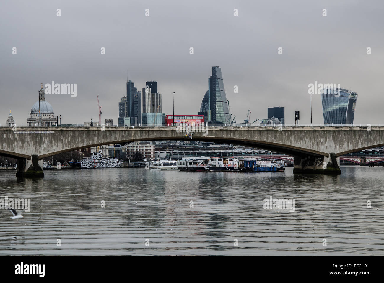Waterloo Bridge London skyline. Many of London's famous new and old ...