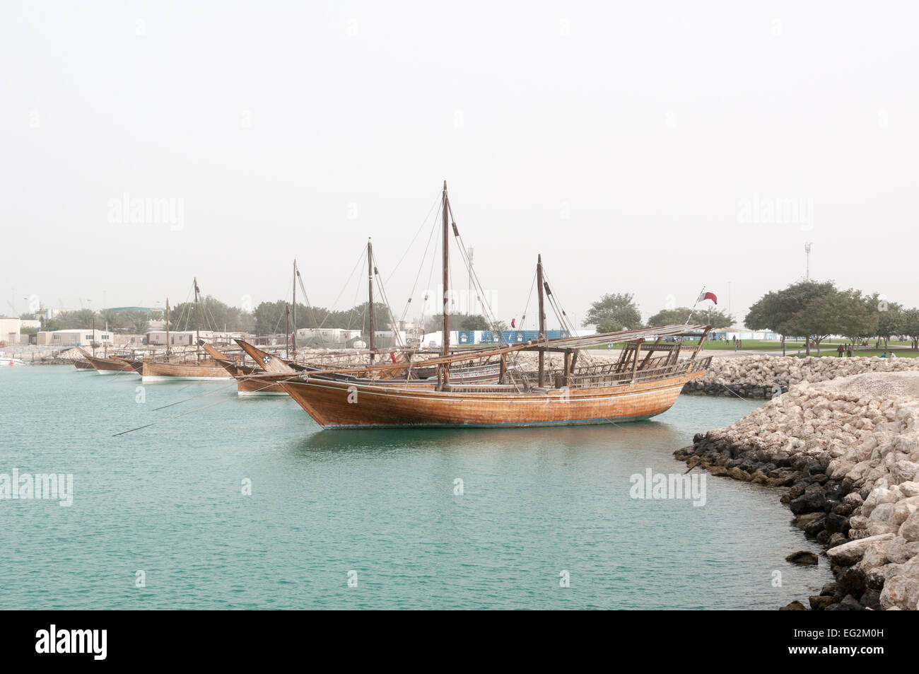Boats (Dhow) mooring at Doha Corniche, Qatar Stock Photo - Alamy
