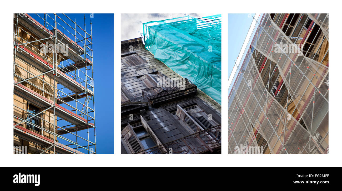 Collage of various scaffolding on construction site Stock Photo - Alamy