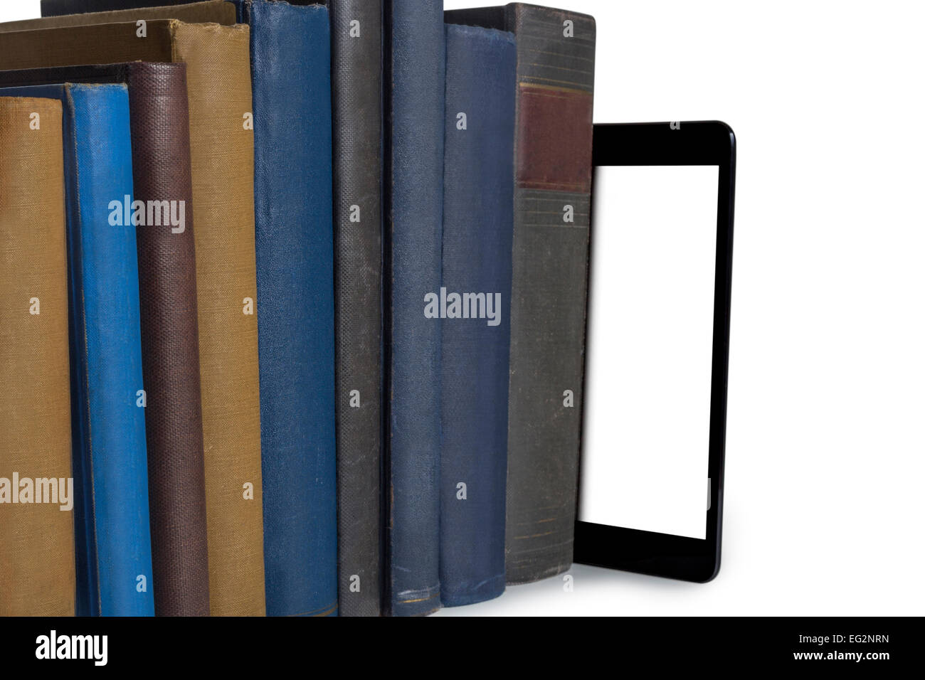 books and tablet computer isolated on white background Stock Photo - Alamy