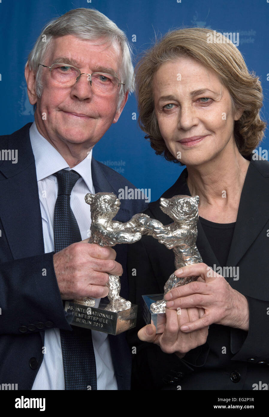 Berlin, Germany. 14th Feb, 2015. British actors Tom Courtenay (L) and ...