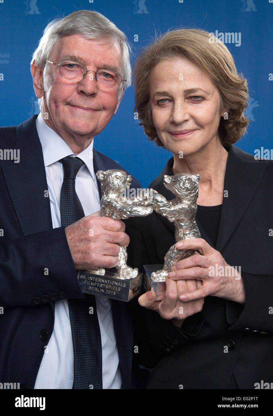 Berlin, Germany. 14th Feb, 2015. British actors Tom Courtenay (L) and ...