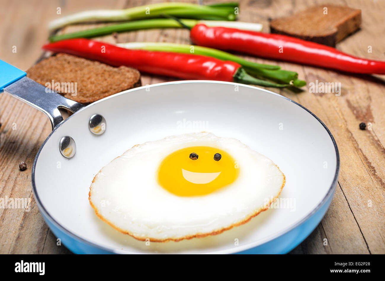 Fried eggs in a frying pan Stock Photo - Alamy