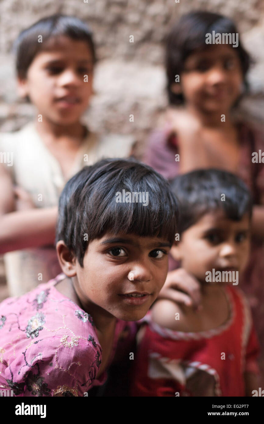 Jodhpur, Rajasthan, India. Group portrait of children in a narrow back ...