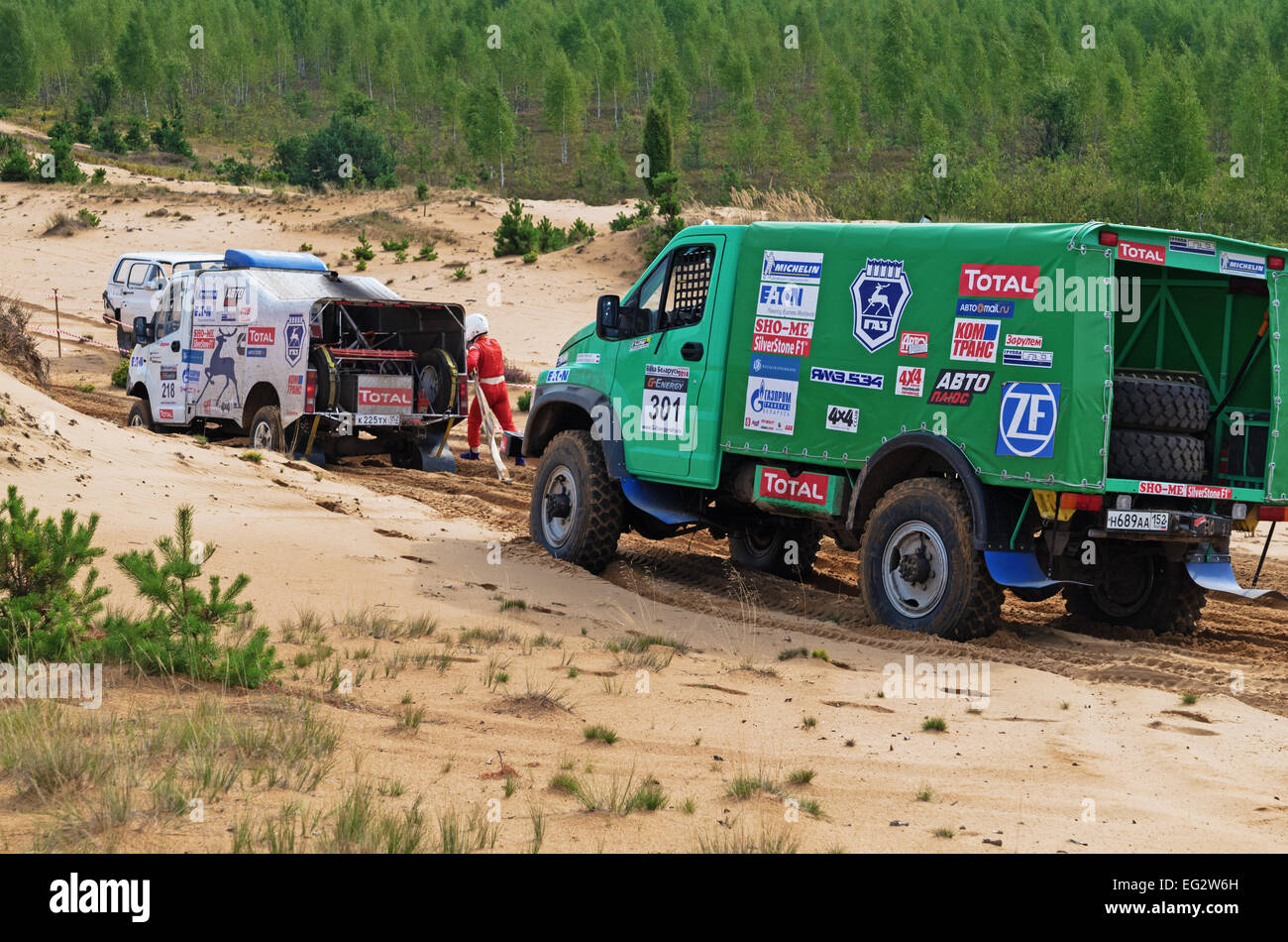 Races on a rally-raid on sandy dunes. Rally-raid Baha "Belarus" 2014 ...