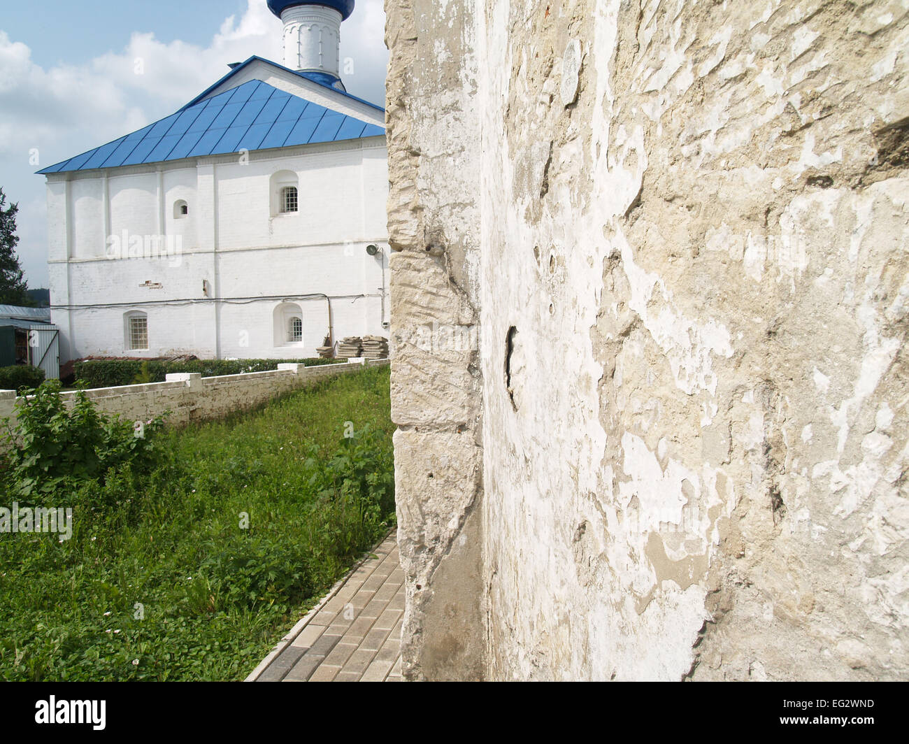 White stone wall in a monastery in Vladimir, Golden Ring Stock Photo ...