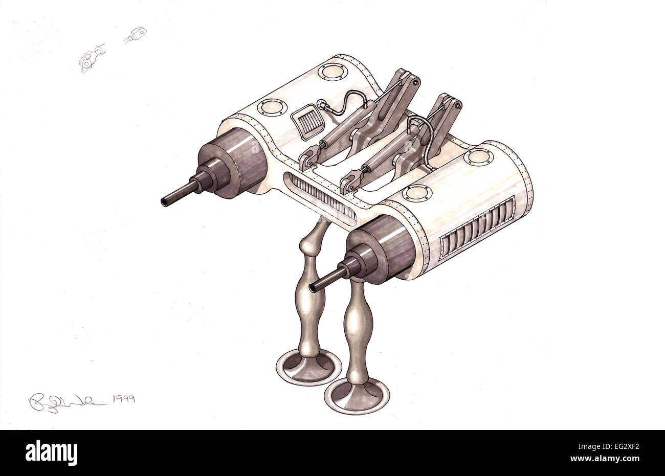 Mechanical robot walker with machine guns Stock Photo - Alamy