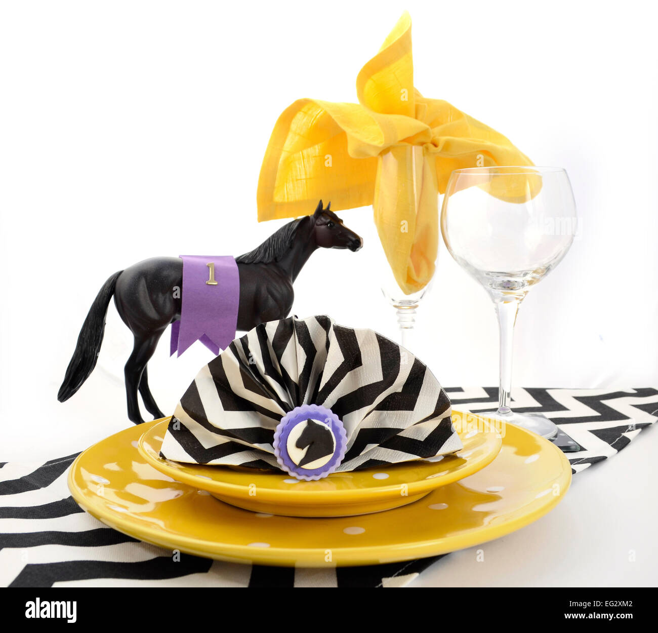Horse racing carnival event luncheon table place setting in purple ...