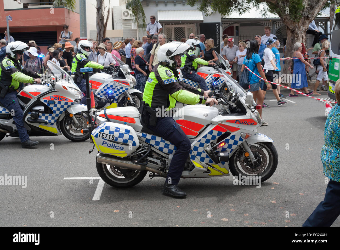 Western Australian motorcycle police officers performing crowd control ...