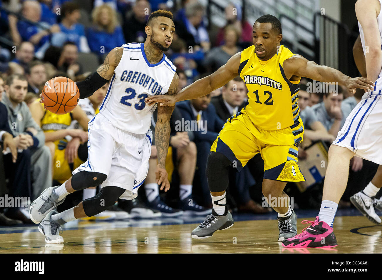 Omaha, NE USA. 14th Feb, 2015. Creighton Bluejays guard James Milliken ...