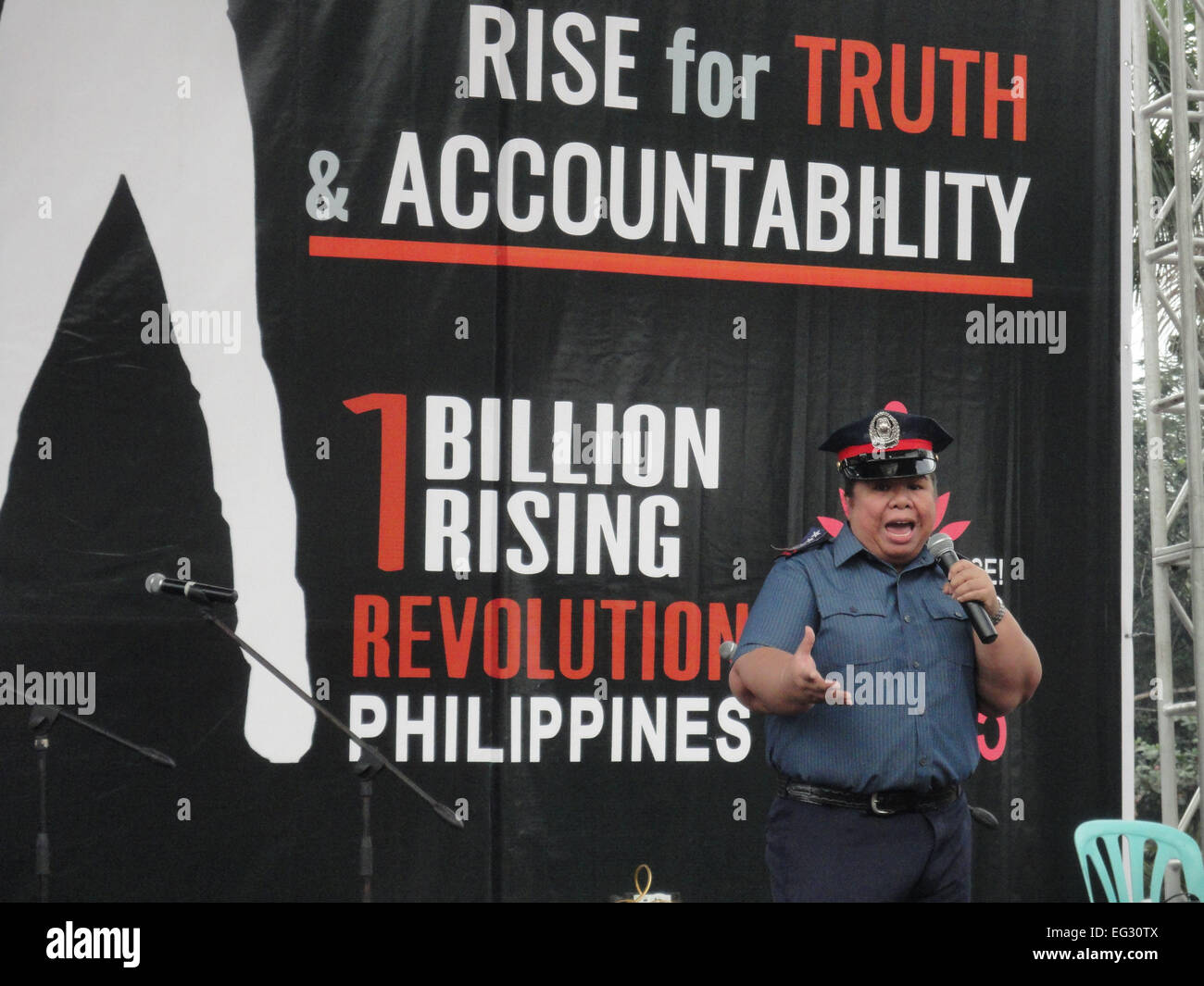 Comedienne Juana Change gestures as she lampoons resigned police ...